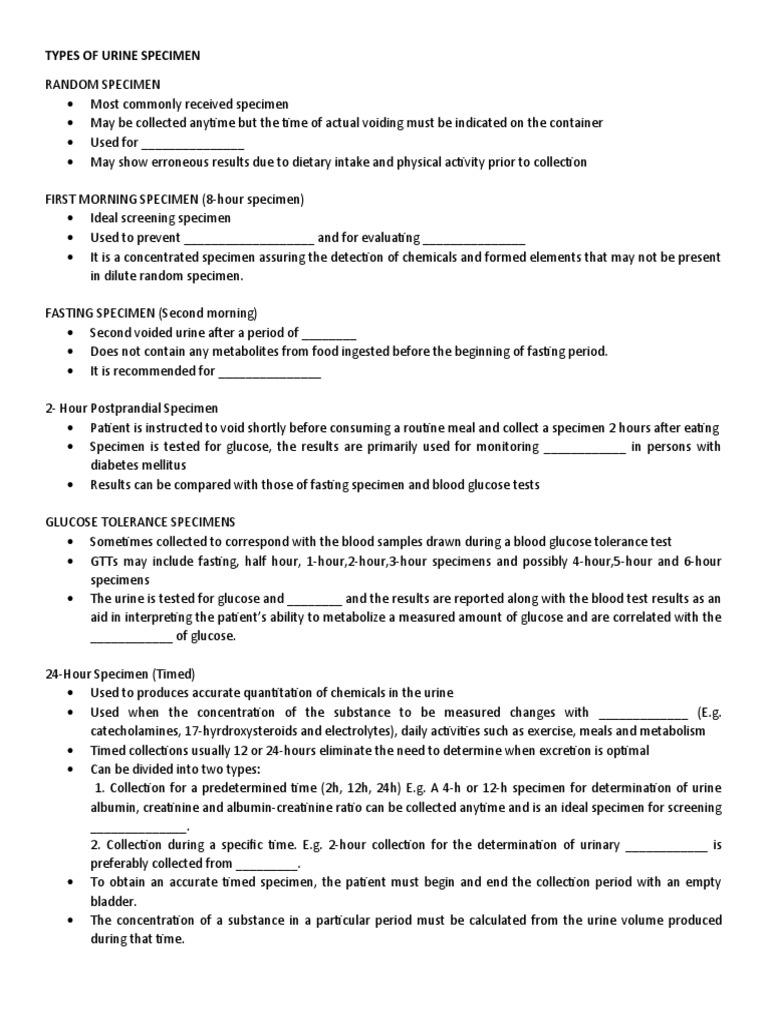 Urinology Types of Urine Specimen | PDF | Medicine | Clinical Medicine