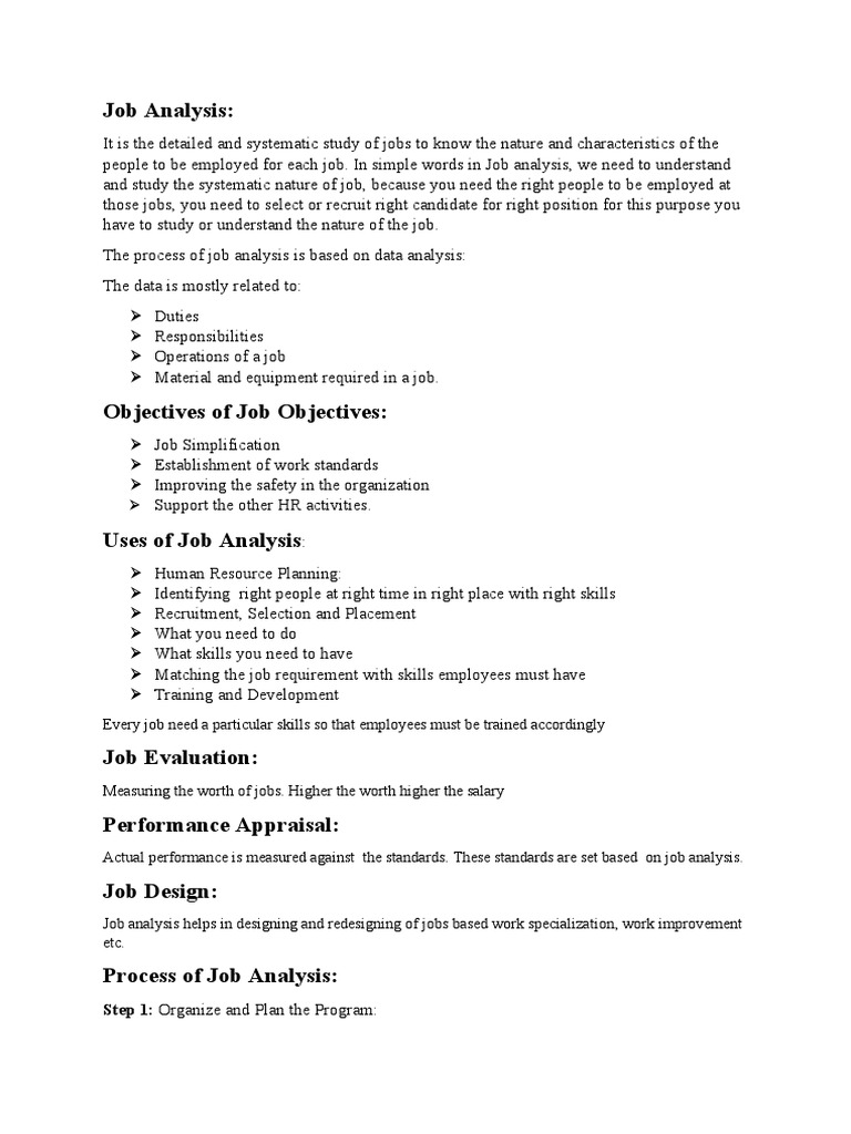 Job Analysis:: Step 1: Organize and Plan The Program | PDF | Human ...