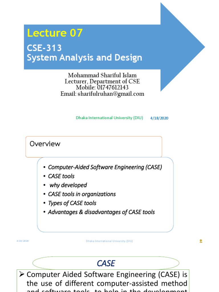 CSE-313 Lecture on CASE Tools | PDF | Software Development | Software ...
