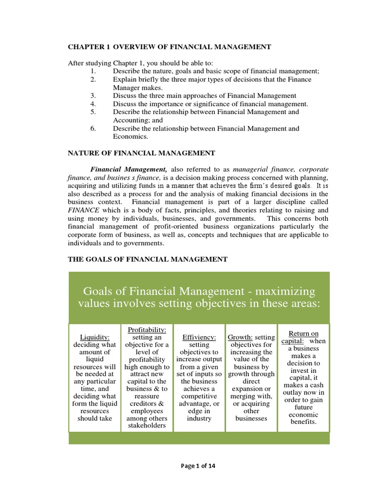 Chapter 1overview of Financial Management | PDF | Cost Of Capital | Dividend