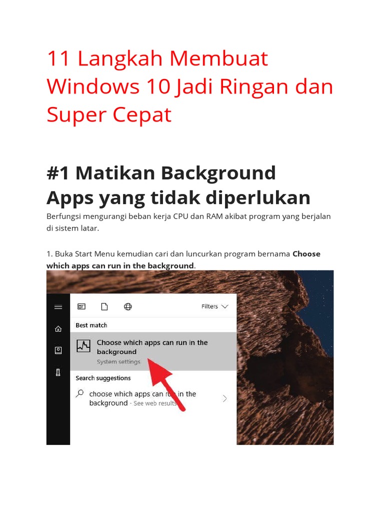 11 Langkah Membuat Windows 10 Jadi Ringan Dan Super Cepat | PDF