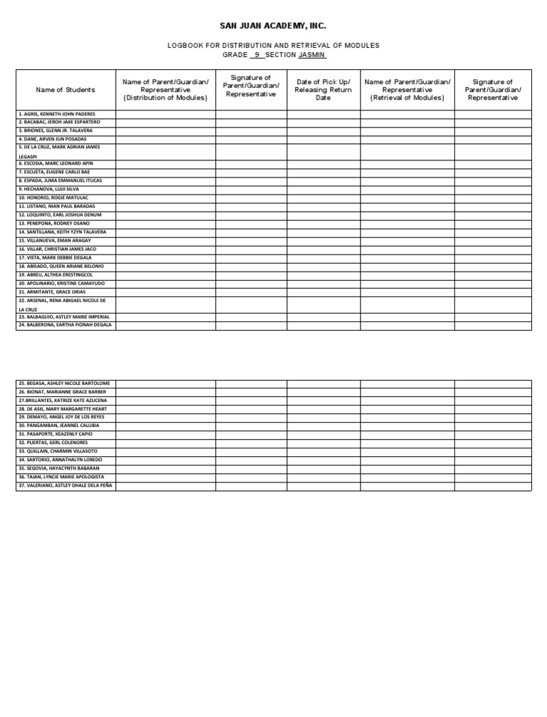 Logbook For Module Distribution and Retrieval | PDF