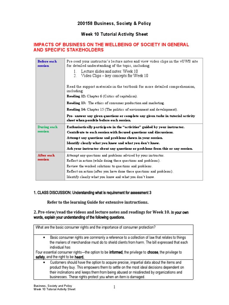 Week 10 Tutorial Activity Sheet | PDF | Fair Trade | Rights