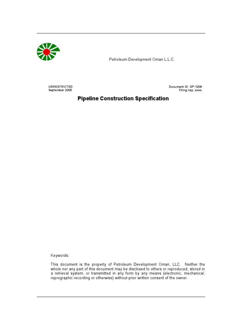 SP-1208 - Sep 2005 PIPELINE - CONSTRUCTION - SPECIFICATION - (PCS-01 ...
