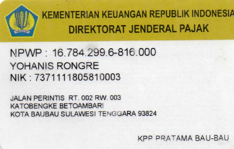 NPWP Pajak Perorangan | PDF