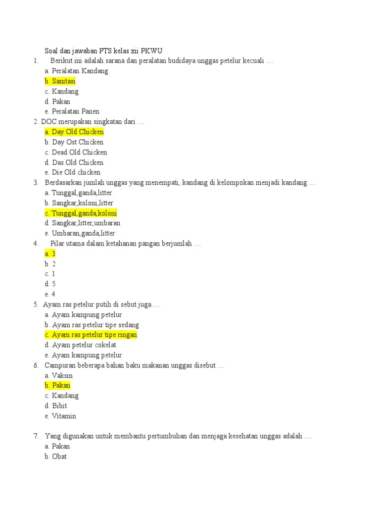 Soal Dan Jawaban PTS Kelas Xii PKWU | PDF