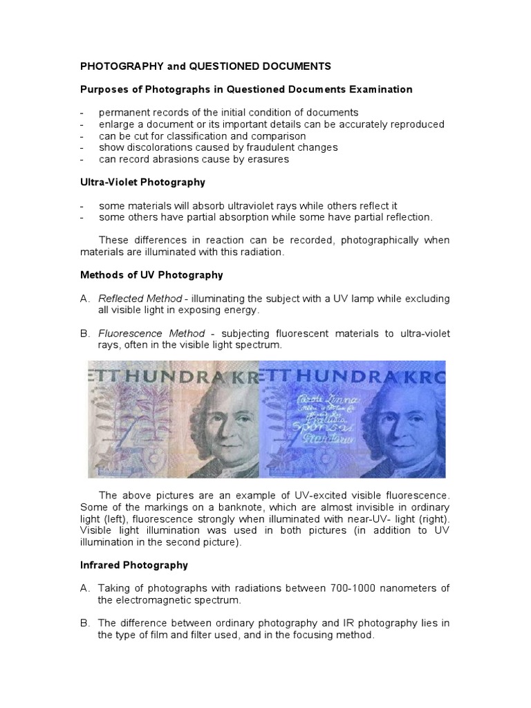 Photography Techniques in Document Examination | PDF | Ultraviolet ...