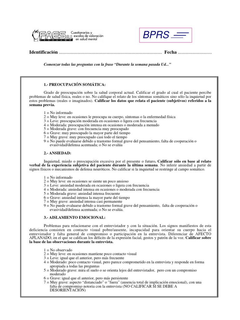 MEDICINA_Test-BPRS - Escala Breve de Evaluación Psiquiátrica