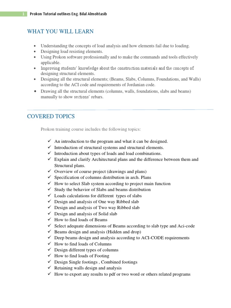 What You Will Learn: Prokon Training Course Includes The Following ...