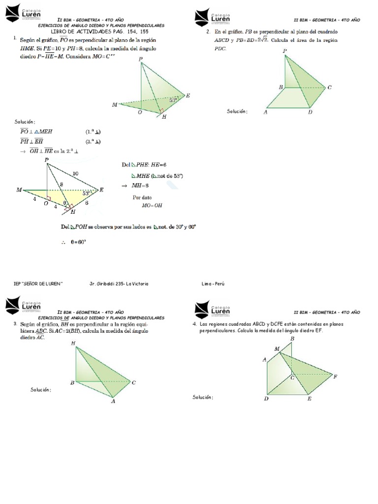 Ejerccios de Angulo Diedro y Planos Perpendiculares | PDF