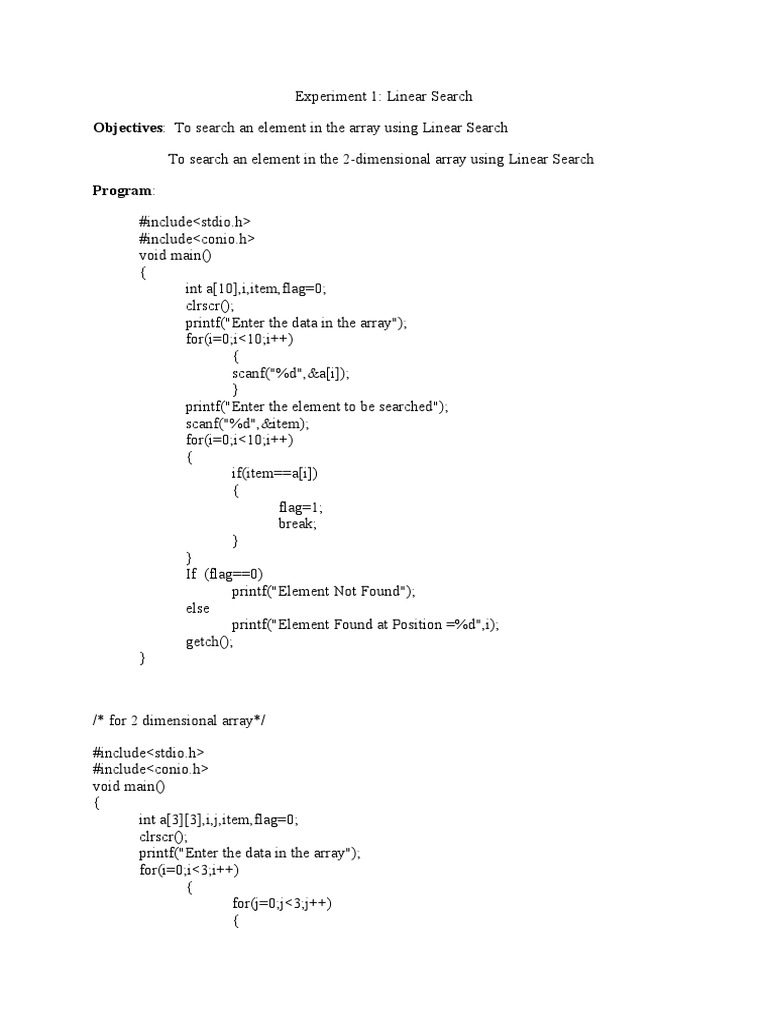 Objectives: To Search An Element in The Array Using Linear Search ...