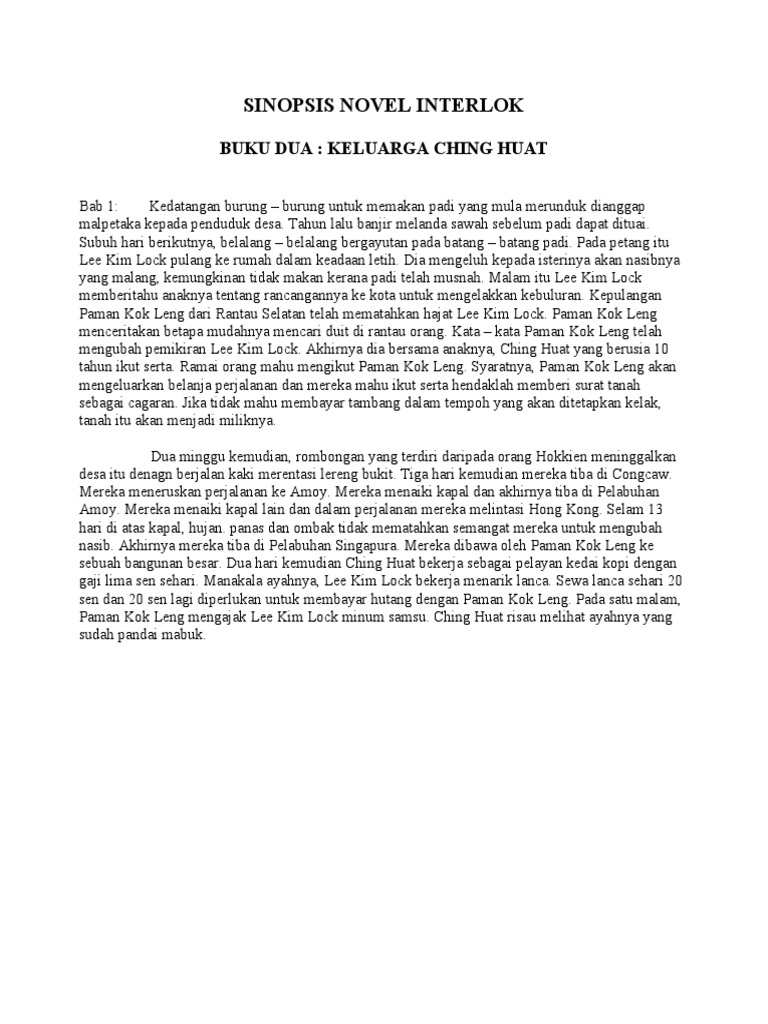 Novel Interlok - Sinopsis Keluarga Ching Huat | PDF | Sejarah | Fiksi ...