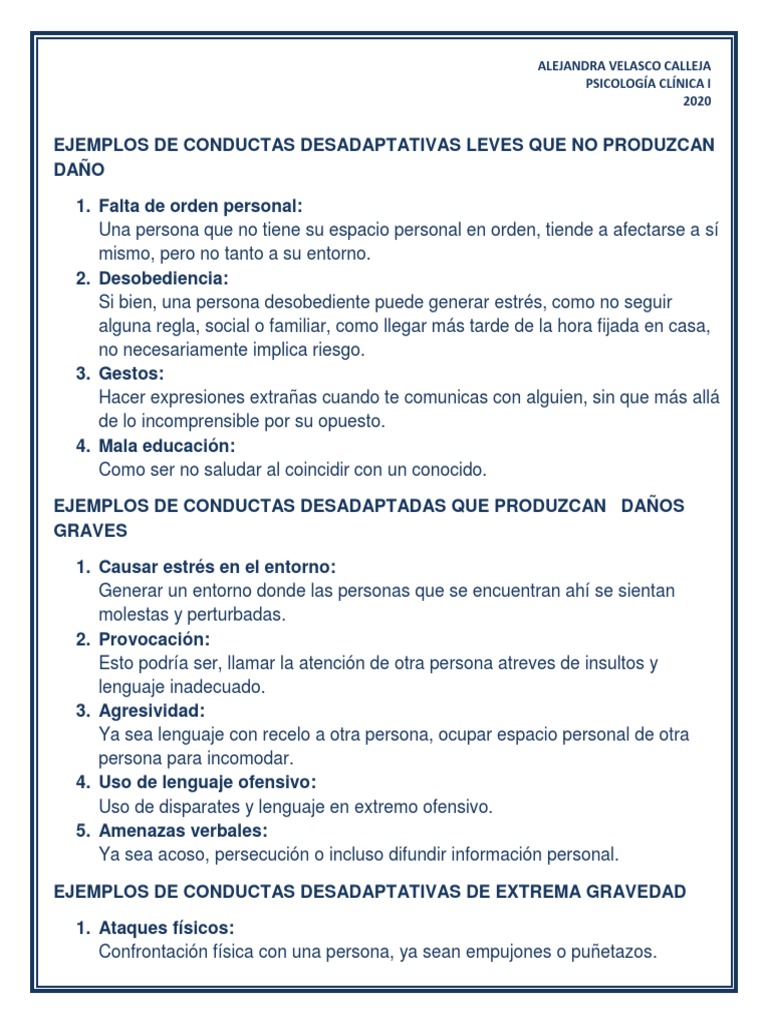 Ejemplos de Conductas Desadaptativas | PDF