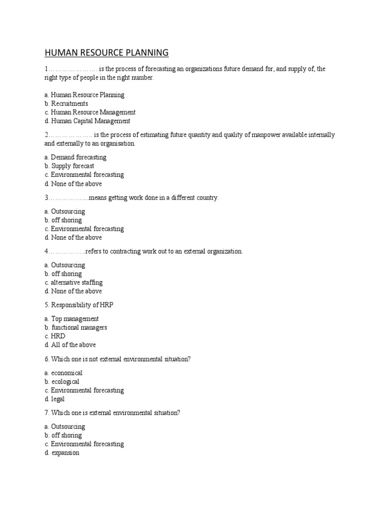 Human-Resource-Planning MCQ | PDF | Human Resource Management | Human ...