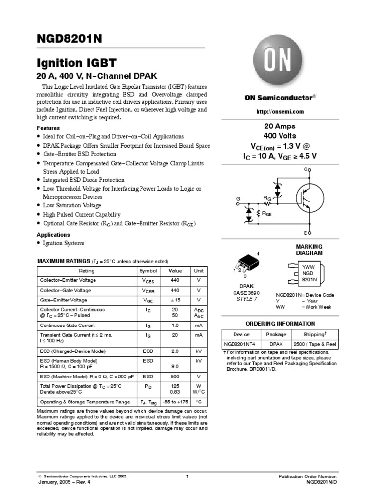 Datasheet On NGD8201AG | PDF | Field Effect Transistor | Electrostatic ...