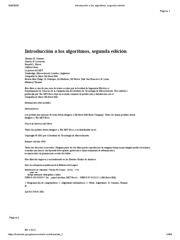 Introducción a los algoritmos, segunda edición 1.pdf | PDF | Algoritmos ...