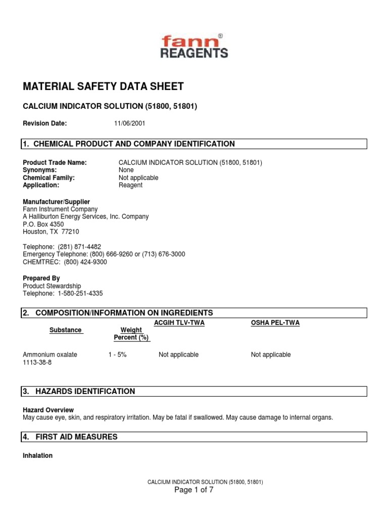 Calcium Indicator Solution | PDF | Personal Protective Equipment ...