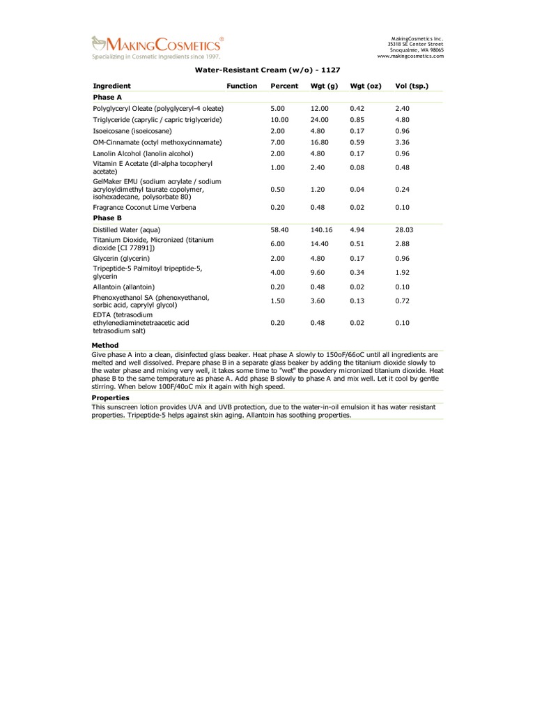 Formula 1127 Water Resistant Cream | Download Free PDF | Chemical ...