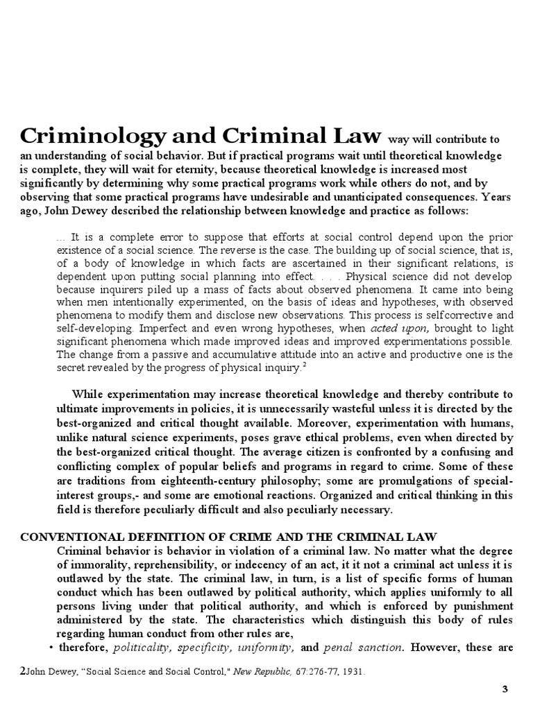 Conventional Definition of Crime and The Criminal Law | PDF | Crime ...