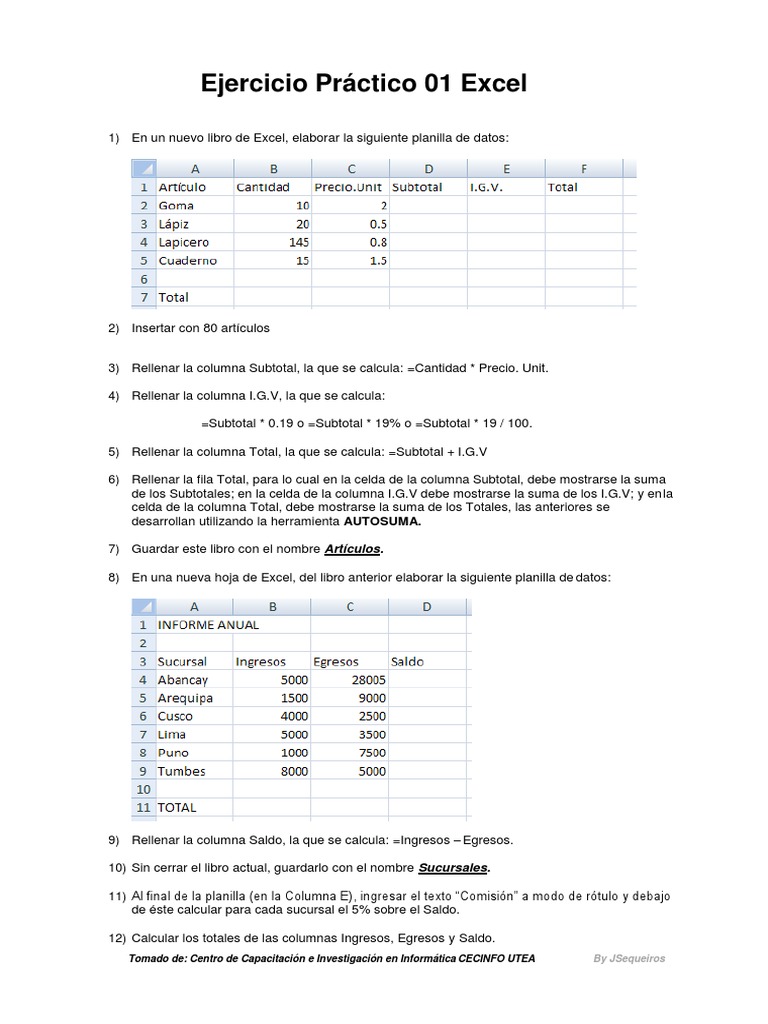 Ejercicio Excel | PDF