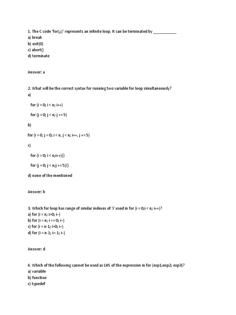 For Loop MCQ Ans | PDF | Control Flow | C (Programming Language)
