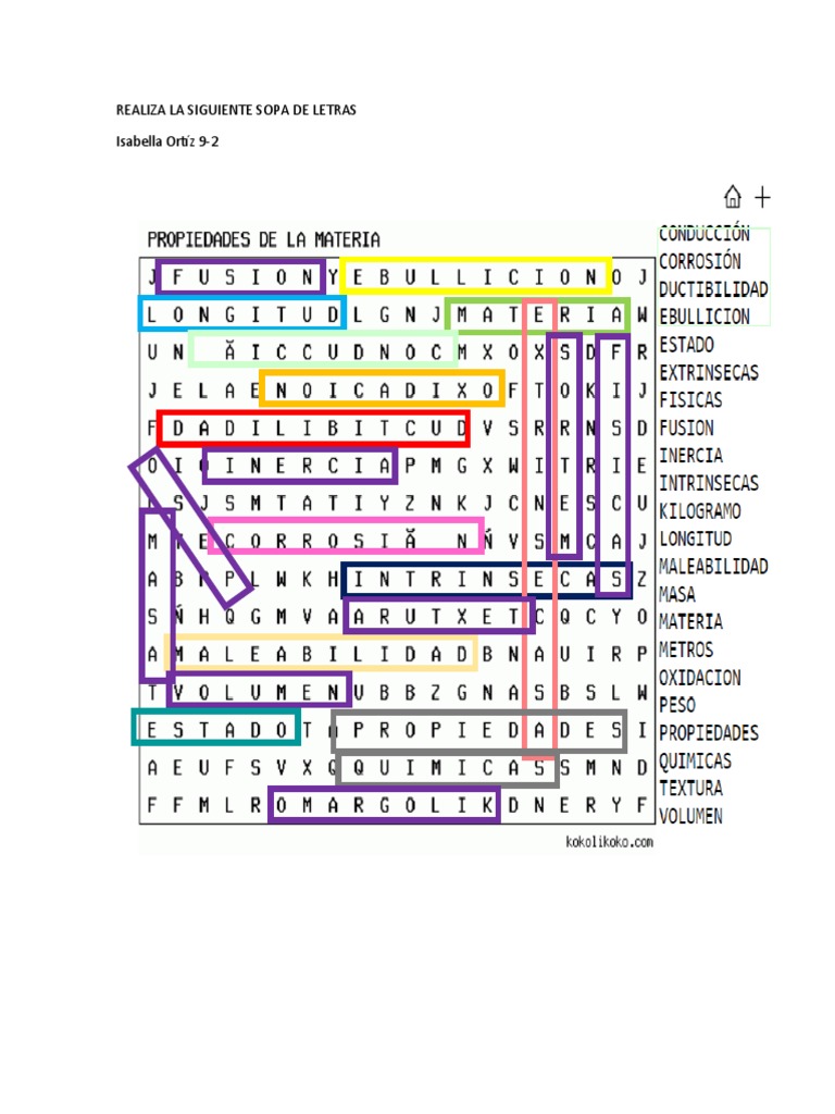 Sopa de Letras Propiedades de La Materia | PDF