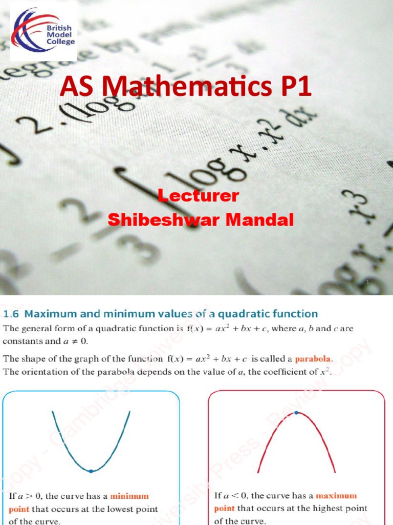 AS Mathematics P1: Lecturer Shibeshwar Mandal | PDF