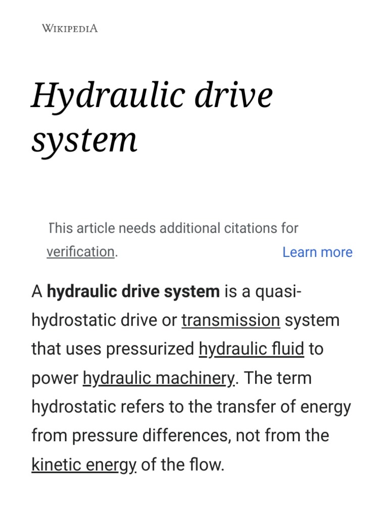 Hydraulic Drive System - Wikipedia | PDF | Machines | Mechanical ...