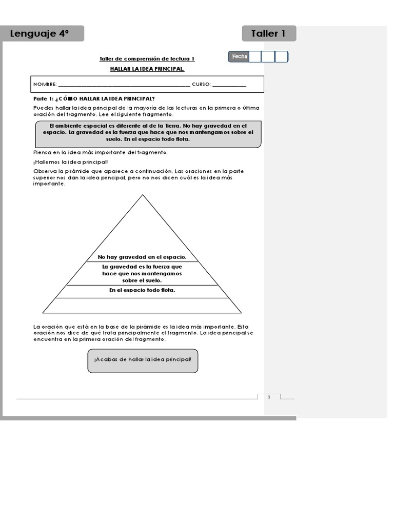Lenguaje 4° Básico - Guía - Taller 1 Hallar La Idea Principal | PDF ...
