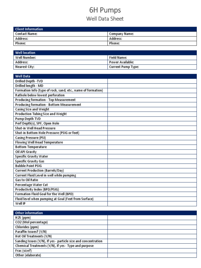 6H Pumps 6H Pumps 6H Pumps 6H Pumps: Well Data Sheet Well Data Sheet ...