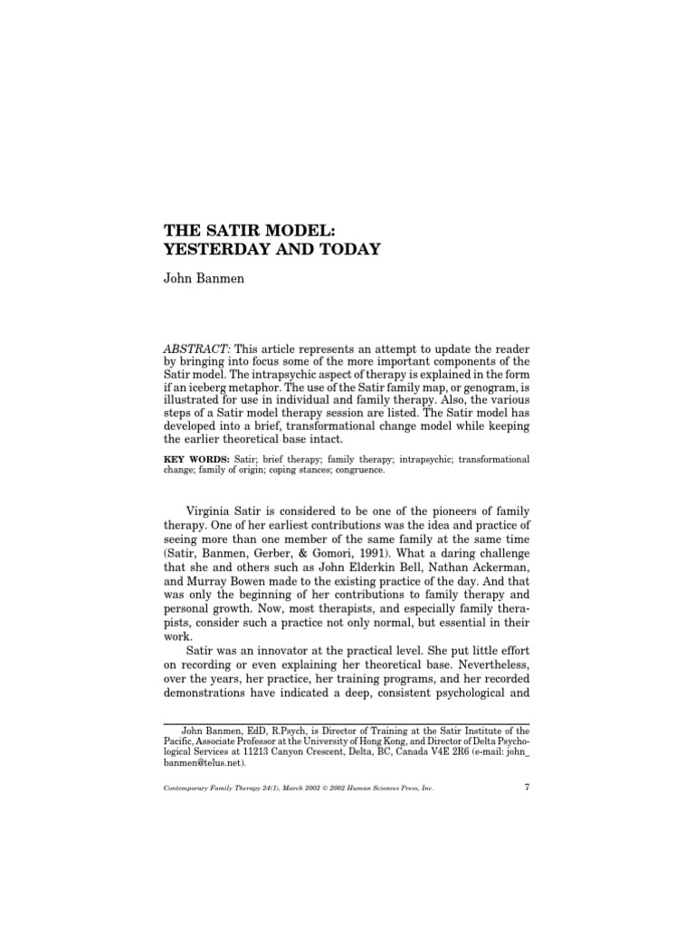 The Satir Model: Evolution and Practice | PDF | Family Therapy ...