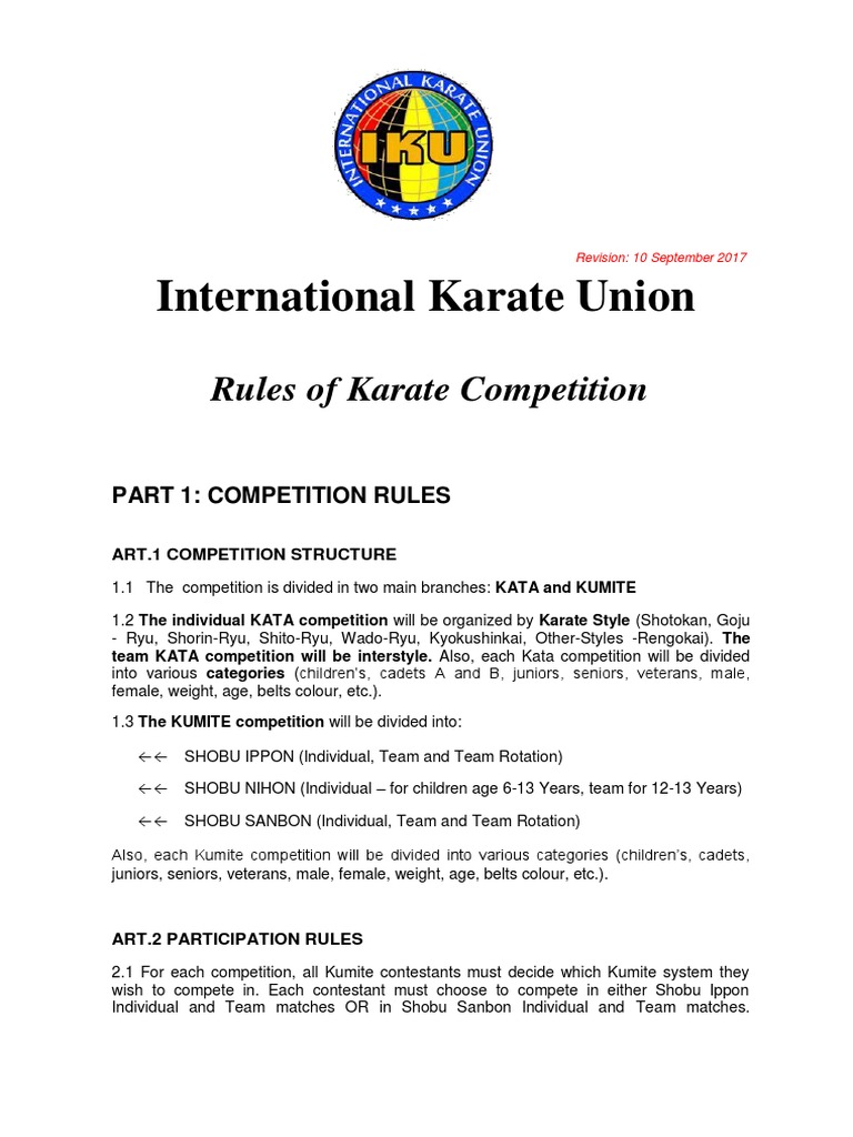 International Karate Union: Rules of Karate Competition | PDF | Referee ...