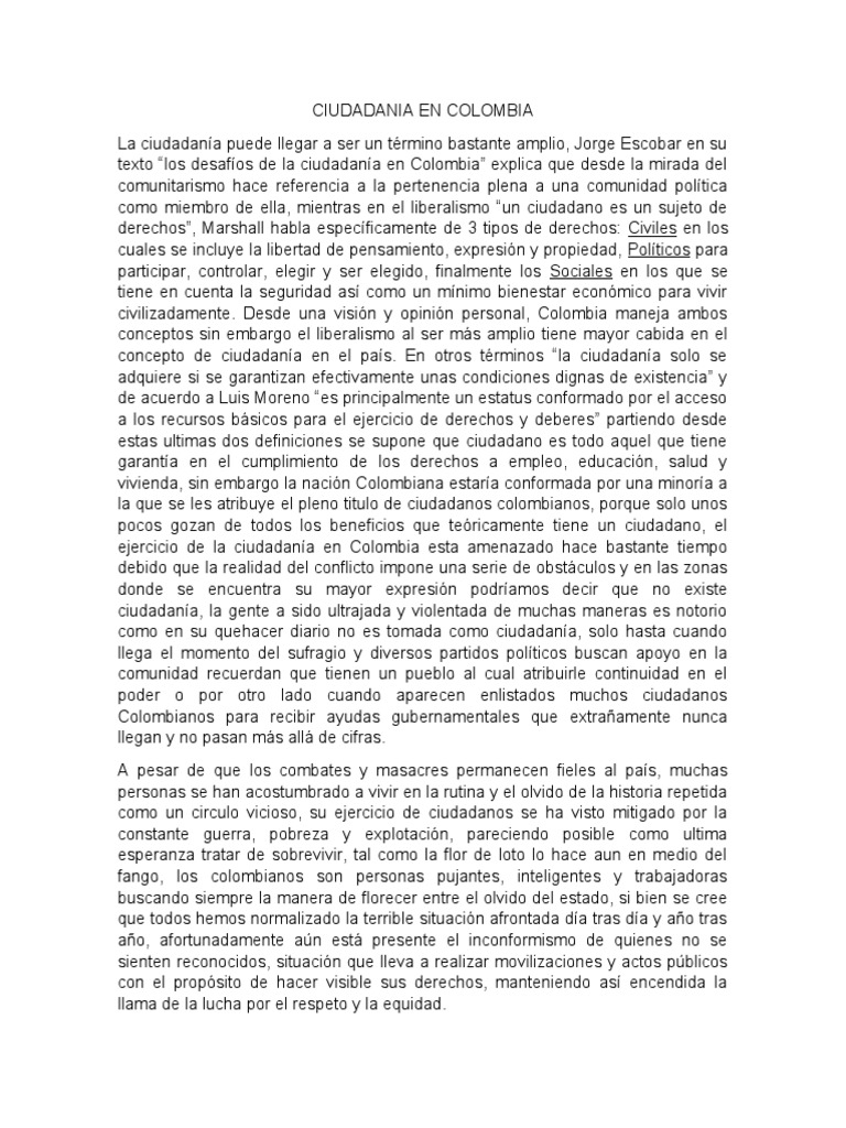 Ensayo Ciudadania en Colombia | PDF | Ciudadanía | Colombia