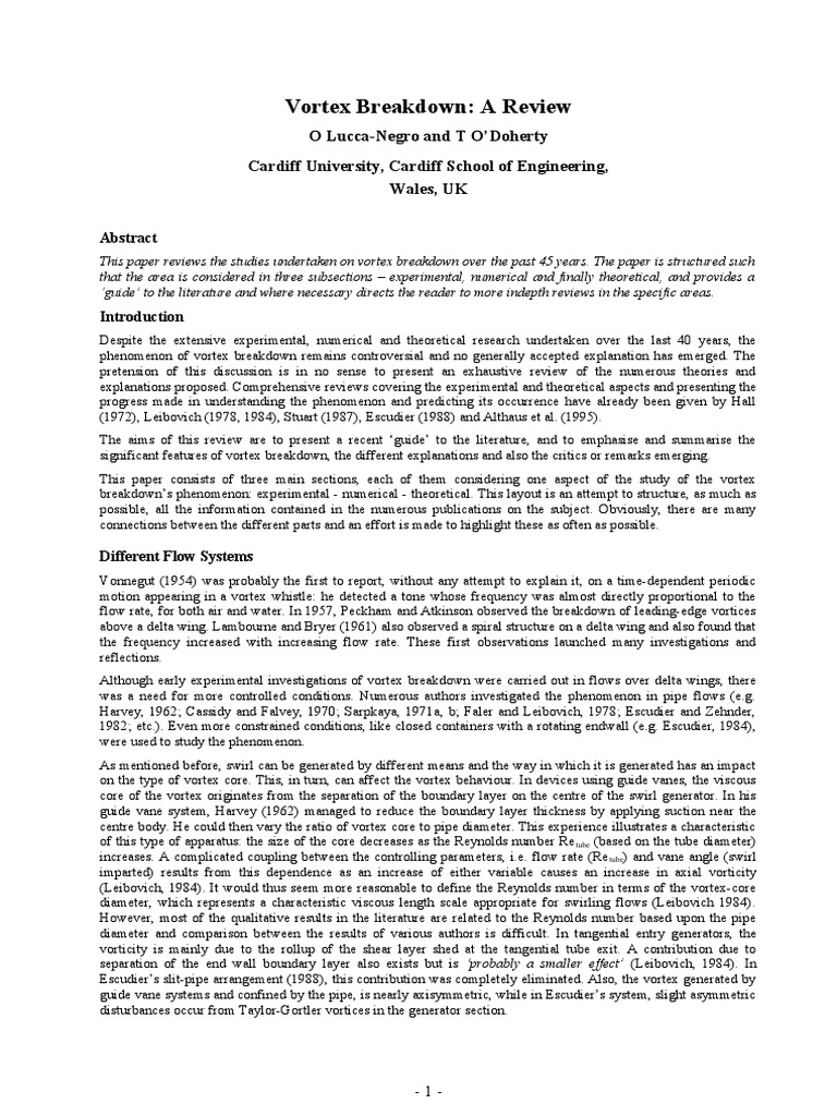 Vortex Breakdown Review: 45-Year Study | PDF | Vortices | Fluid Dynamics