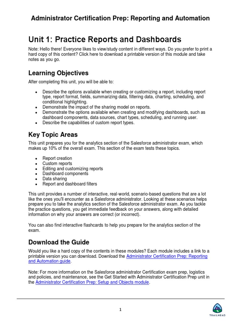 Unit 1 Practice Reports And Dashboards Administrator Certification