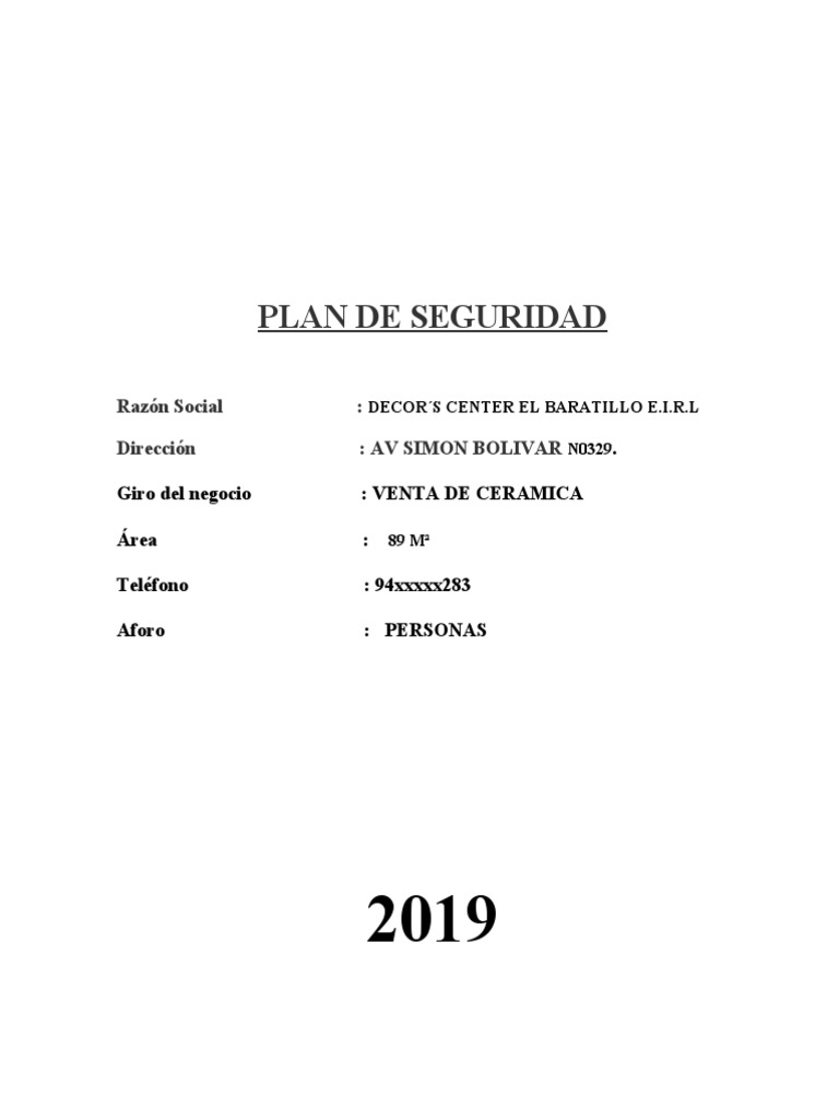 Modelo Plan de Seguridad Itse 2020 | PDF | Temblores | Primeros auxilios