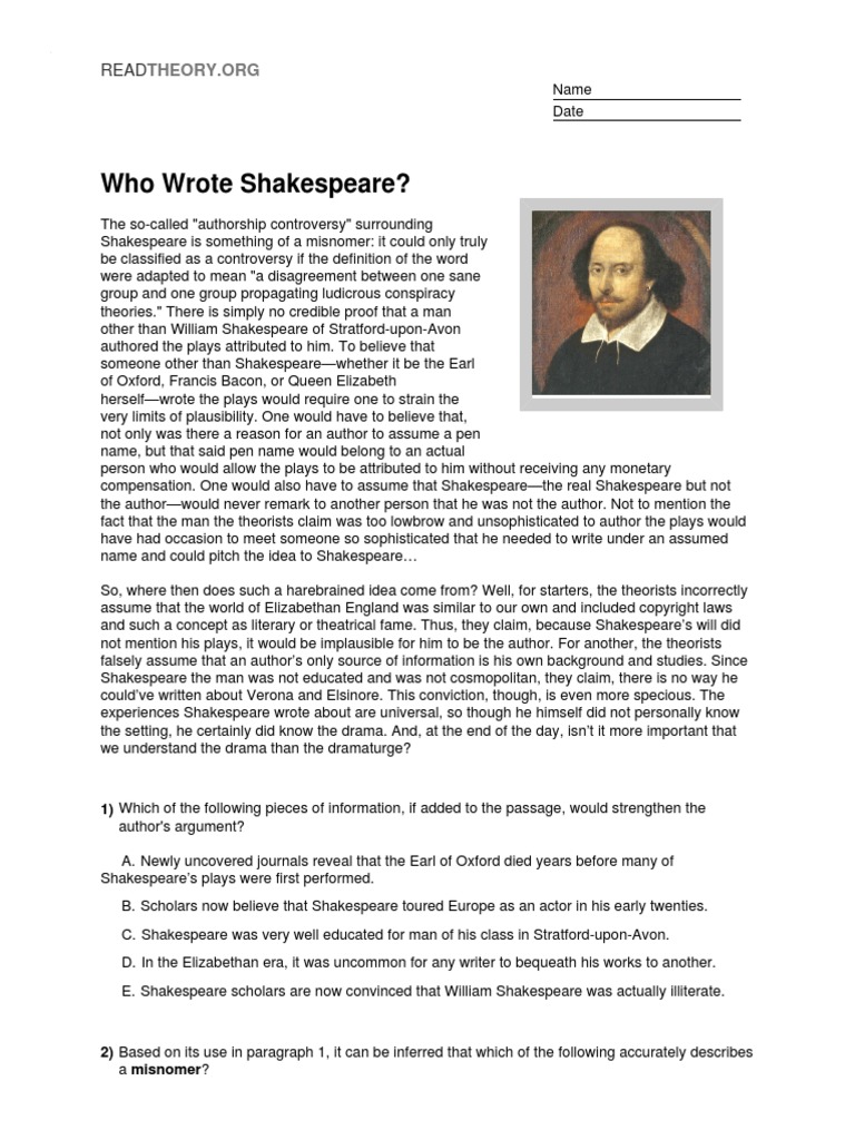 Quizworksheet PDF | PDF | William Shakespeare | Theory