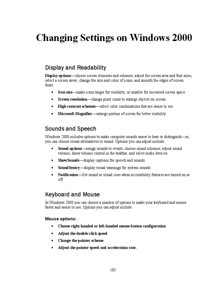 Changing Settings On Windows 2000 | PDF | Computer Keyboard | Menu (Computing)