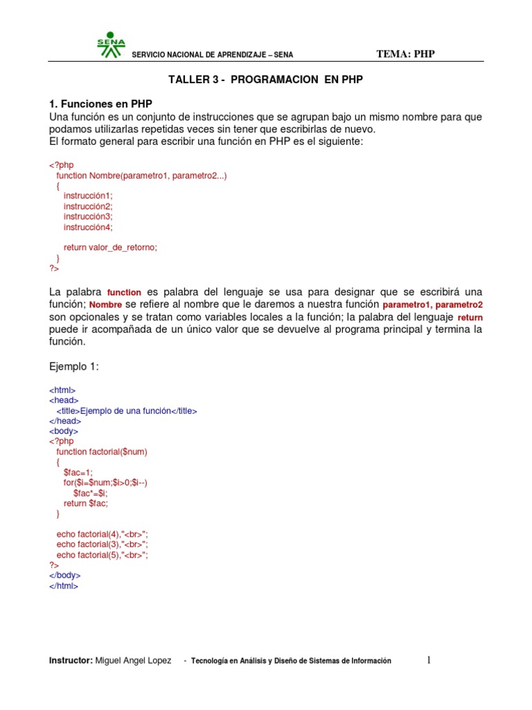 Taller3 PHP | PDF | Php | Lenguaje de programación