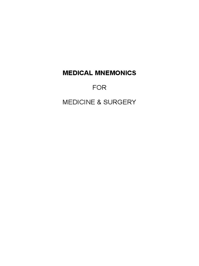Medical Mnemonics: FOR Medicine & Surgery | PDF | Heart | Myocardial ...