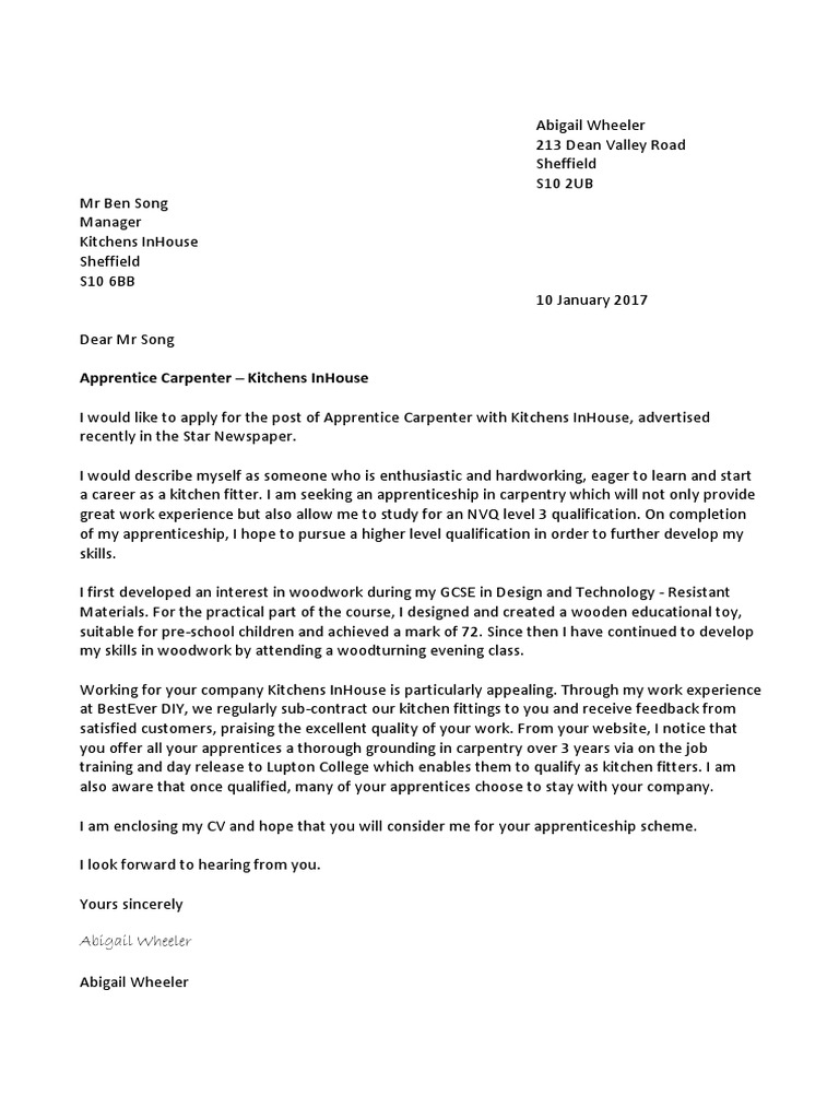 CV and Covering Letter For Abigail Apprenticeship PDF | PDF ...
