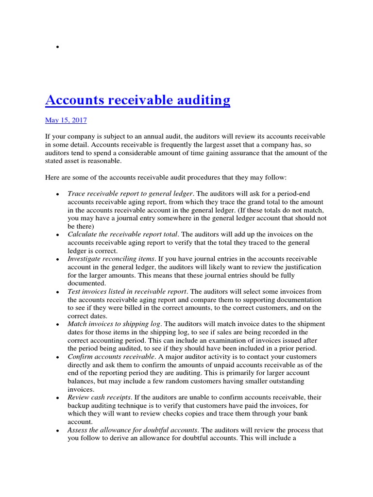 Accounts Receivable Auditing | PDF | Audit | Business Economics