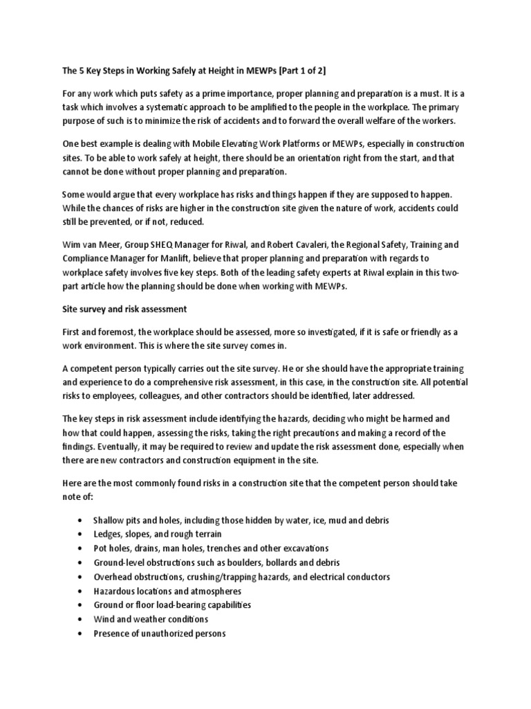 The 5 Key Steps in Working Safely at Height in MEWPs | Download Free ...