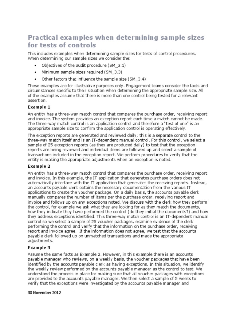 Practical Examples When Determining Sample Sizes For Tests of Controls ...