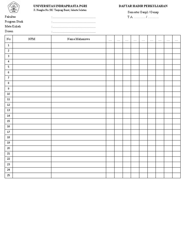 Form Presensi Kosong | PDF