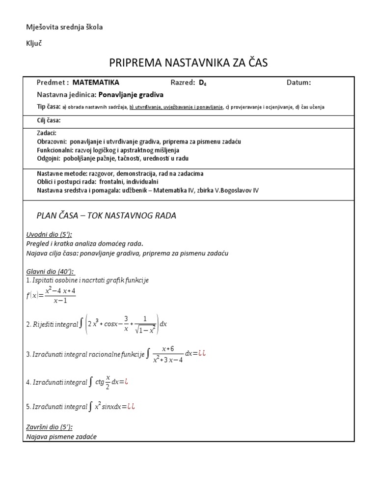 Priprema Nastavnika Za Čas: Plan Časa - Tok Nastavnog Rada | PDF
