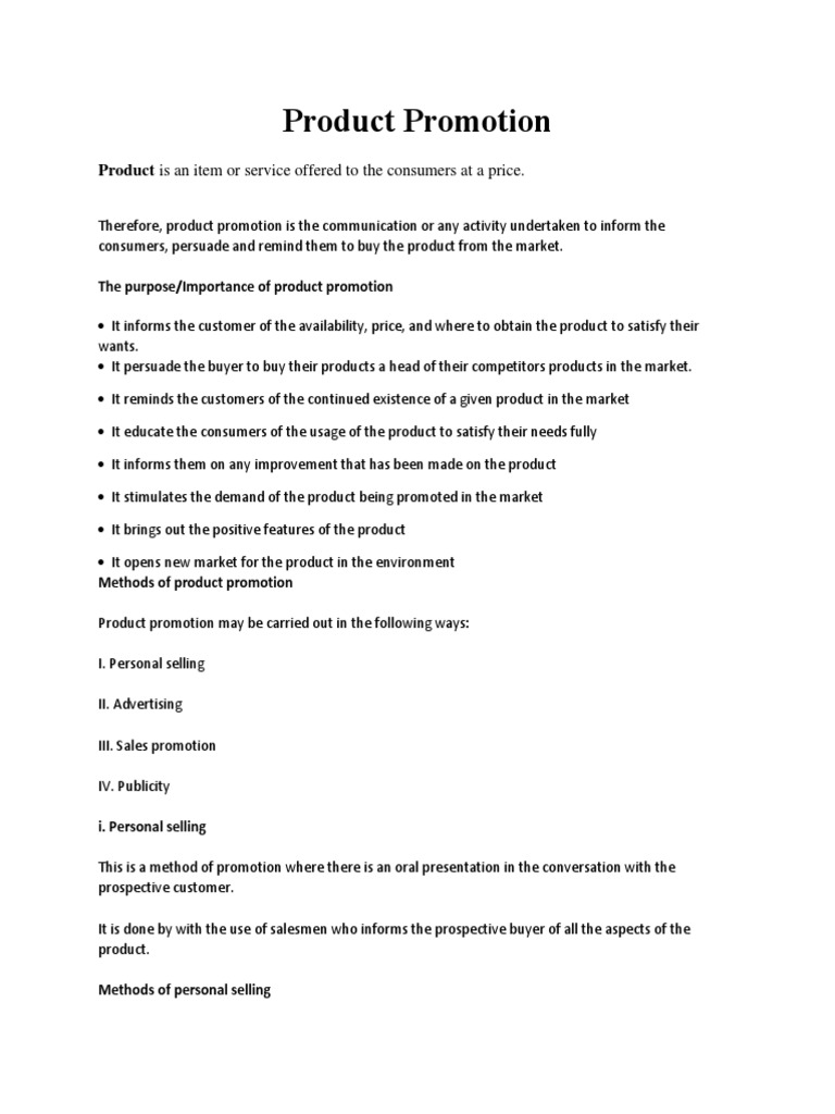 Product Promotion: Product Is An Item or Service Offered To The ...