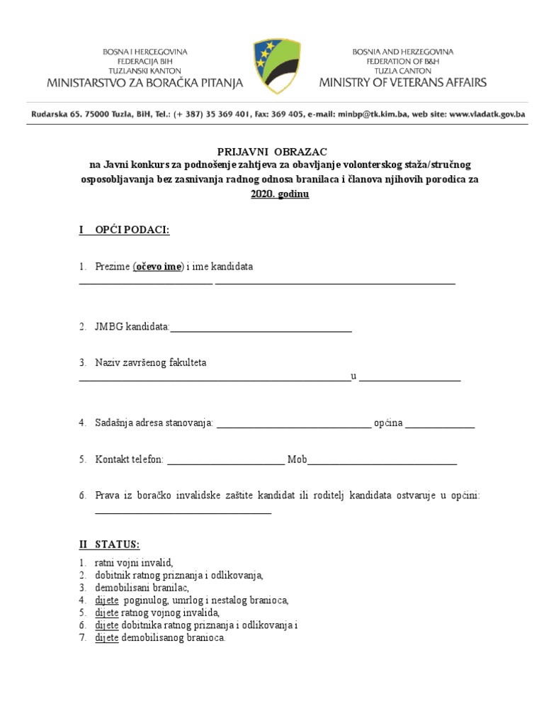 Prijavni Obrazac 2020 | PDF