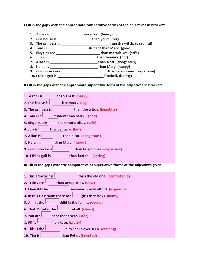Comparative and Superlatives - Exercises | PDF