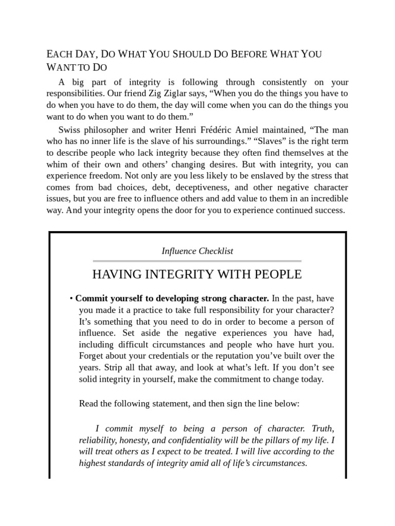 Building Integrity for Personal Success | PDF